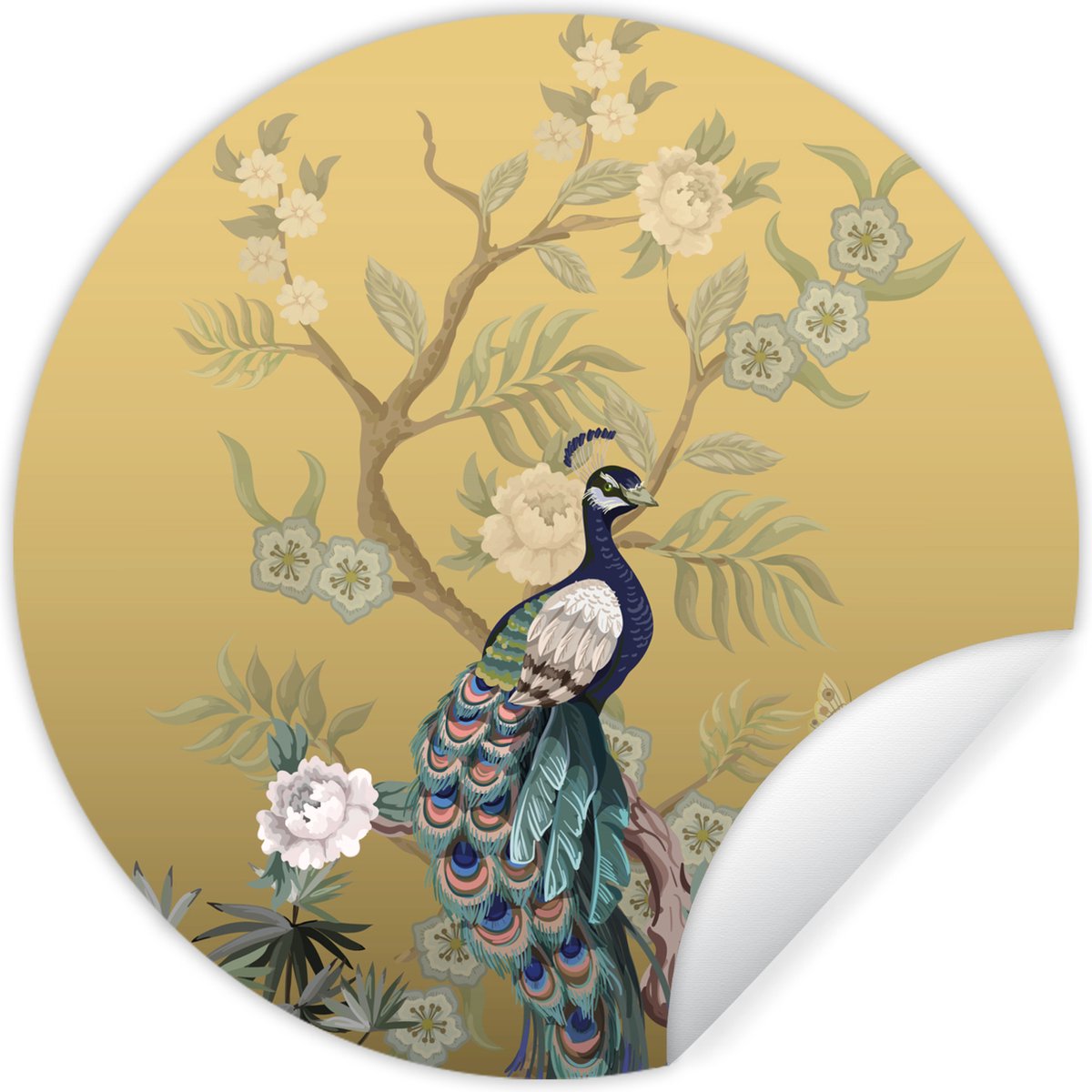 Behangcirkel - Pauw - Goud - Bloemen - Pauwenveren - Luxe - Zelfklevend ...
