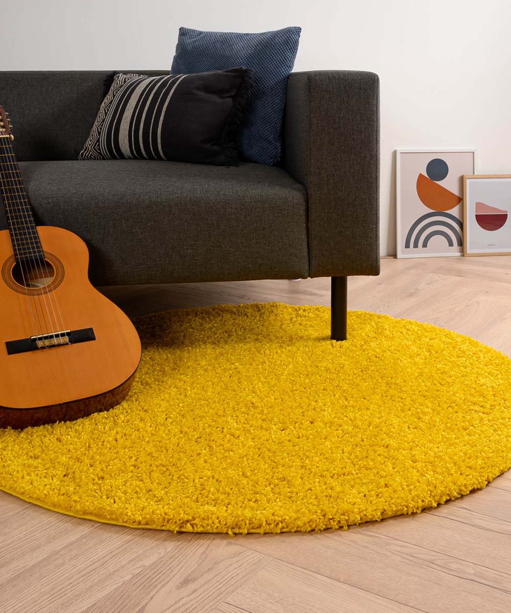 Tapis rond à poils longs shaggy Trend uni - jaune 100 cm rond | bol.com