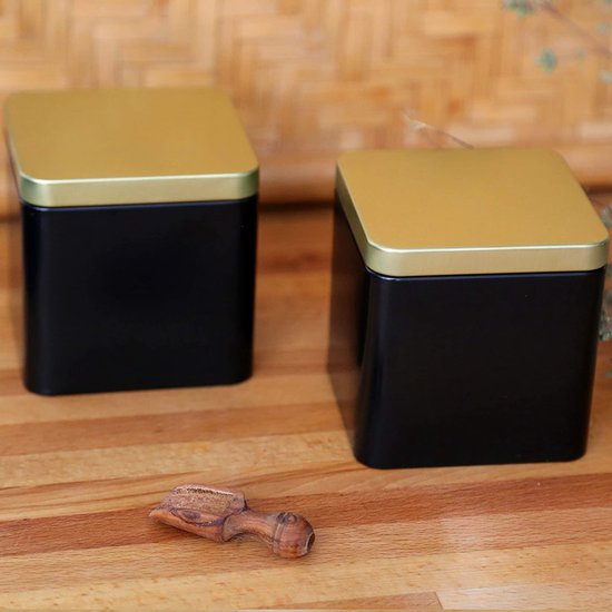 6 x edele vierkante theedoos/voorraaddoos, zwart-goud, aromadicht van ...