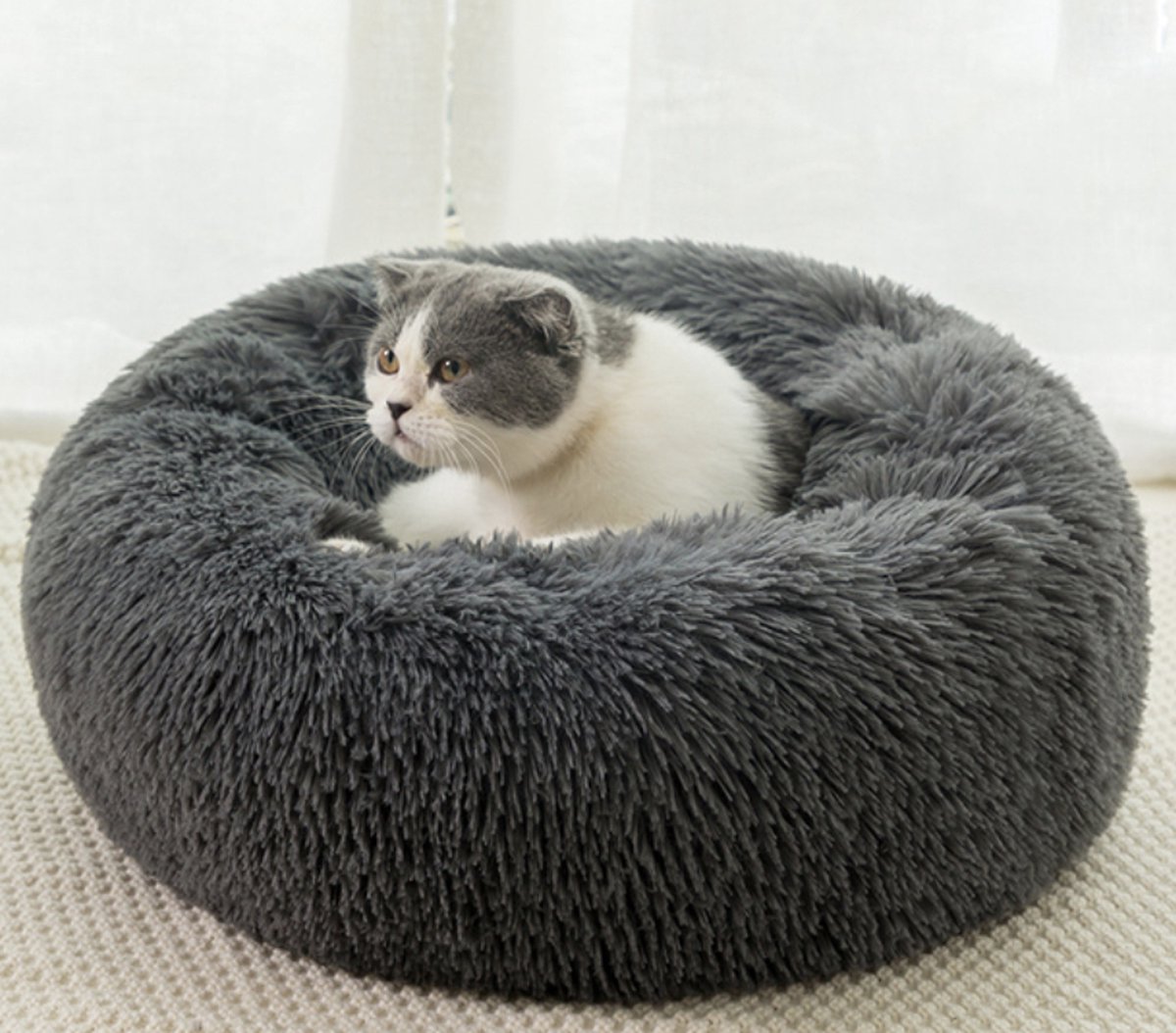 Donut Kattenmand M - Fluffy Kattenmandjes Poes - Ronde Grote Poezenmand ...