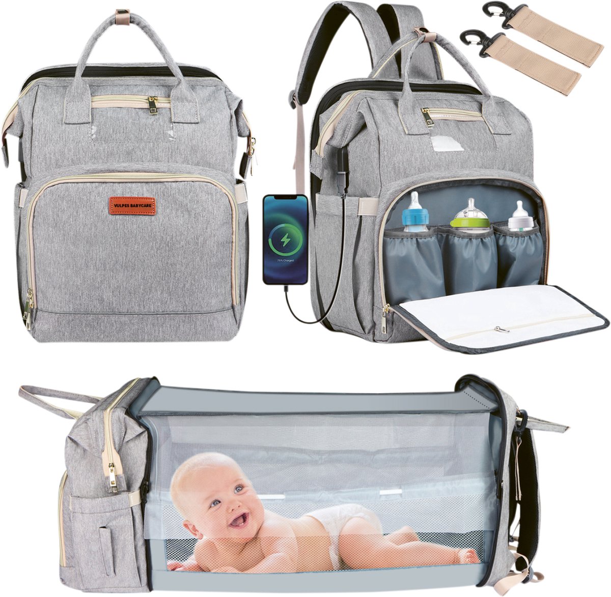 Vulpes BabyCare® Sac à dos à couches - Sacs à langer à couches avec lit ...