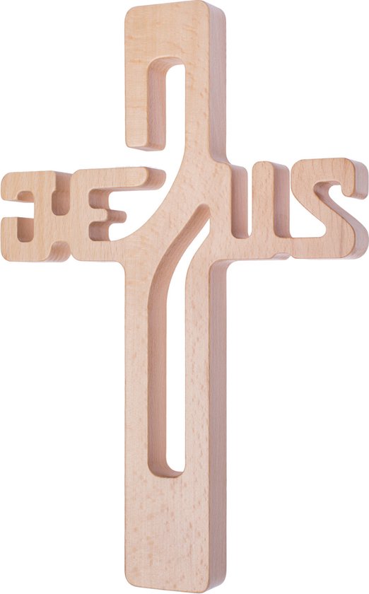 Houten hangend kruis met inscriptie - 30x20x1.6cm | bol