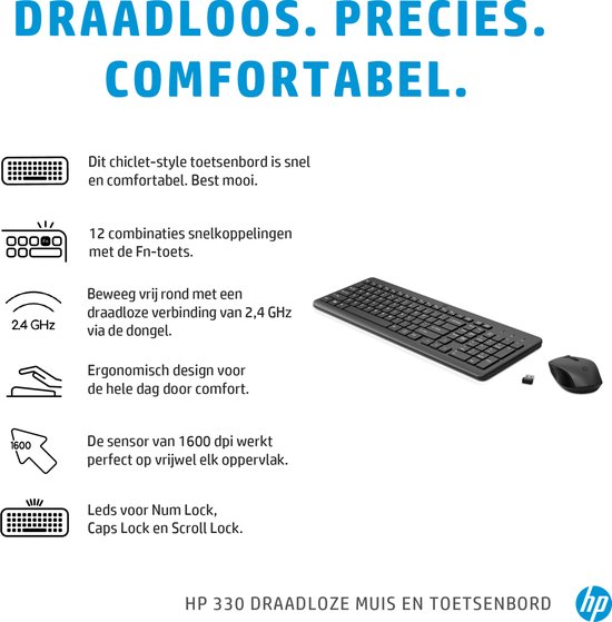 HP330 - Draadloze Muis en Toetsenbord - Azerty - Zwart | bol