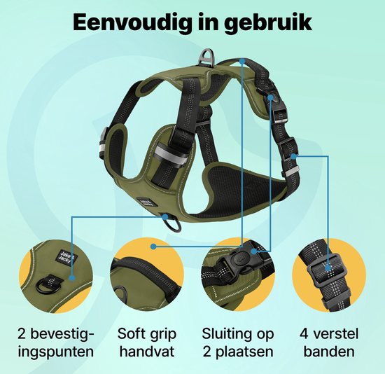 Hondentuigje - Anti-Trek Tuig - Hondenharnas - Y Tuig Hond - Reflecterend - Groen - Maat L | bol.com