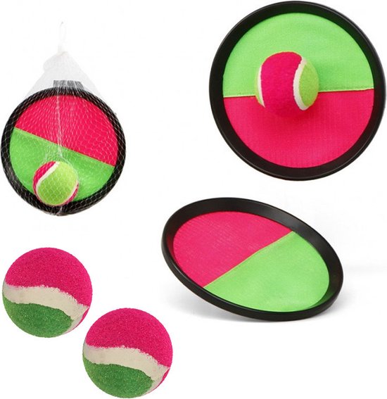 Vangbalspel met klittenband incl 3x ballen - roze/groen - strand ...