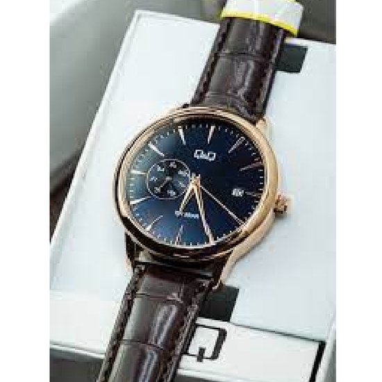 Q&Q A12A-003PY - Horloge - Heren - Mannen - Leren band - Rond - Metaal -... | bol.com