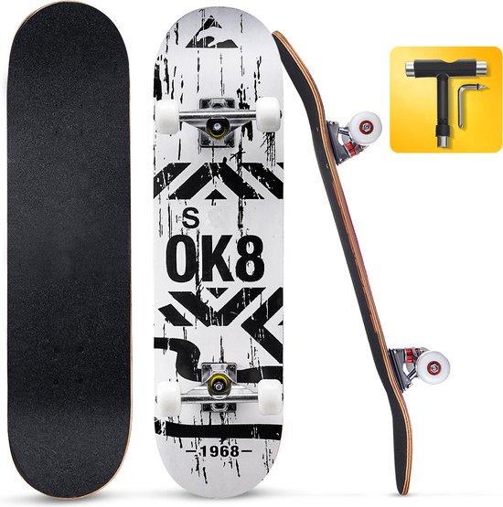Skateboard - 80x20cm houten plank met ABEC-7 kogellagers voor beginners ...