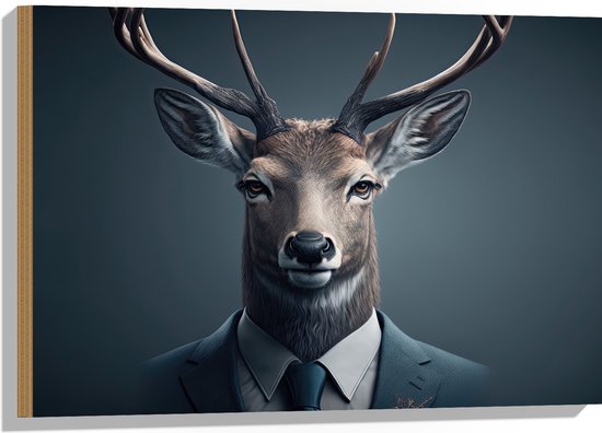 Hout - Hert met Groot Gewei in Zakelijk Pak met Stropdas - 75x50 cm - 9 ...