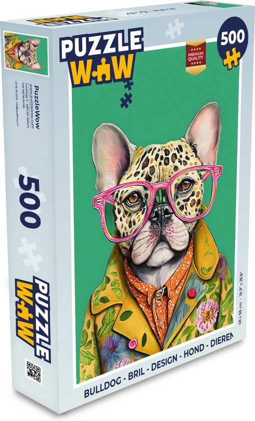 Puzzel Bulldog - Bril - Design - Hond - Dieren - Legpuzzel - Puzzel 500 ...