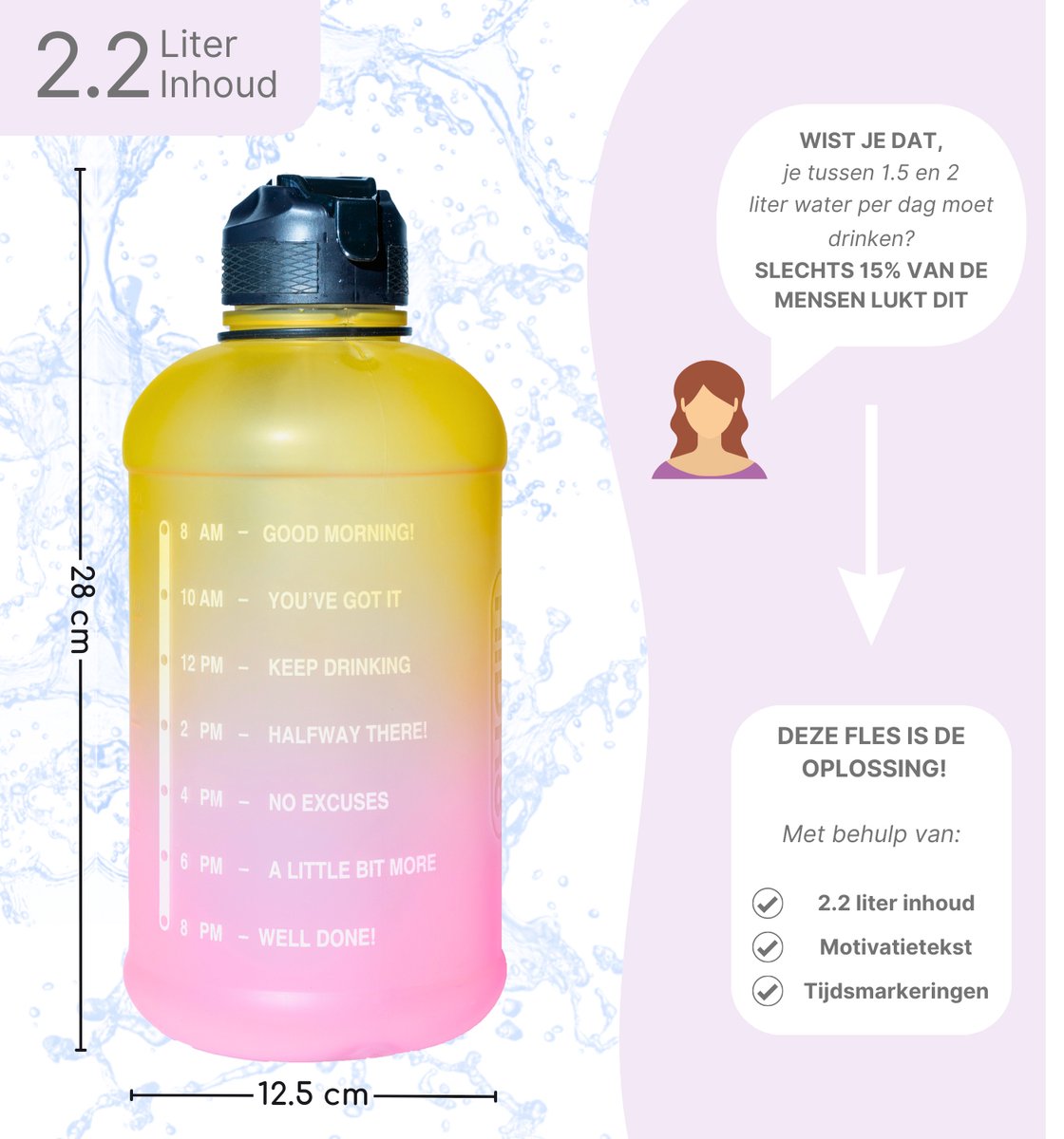 Quality Needz - Waterfles - Drinkfles Met Rietje - Stevig & Handig ...