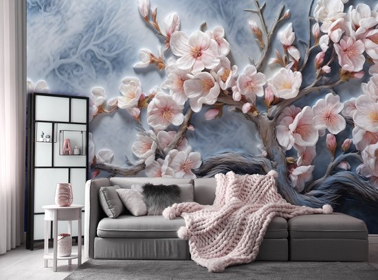 Vliesbehang - Fotobehang - Bloemen - Bloesem - Kunst - Boom - Takken ...