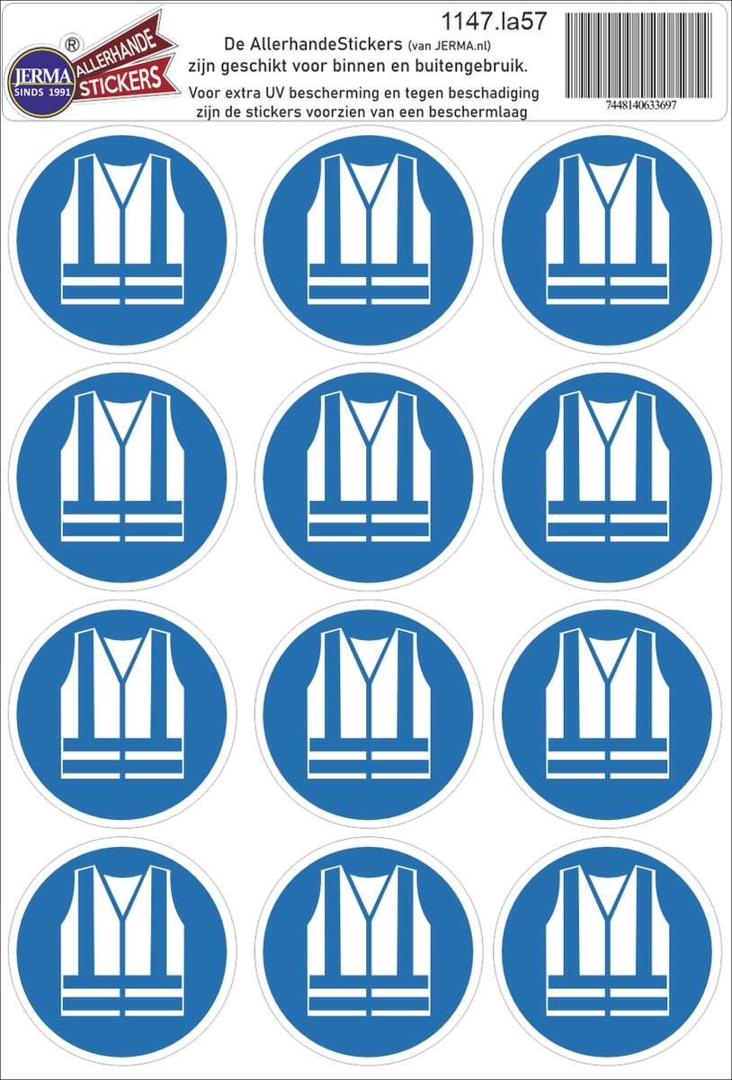 Veiligheidshesje verplicht, pictogram sticker set 12 stuks. | bol.com