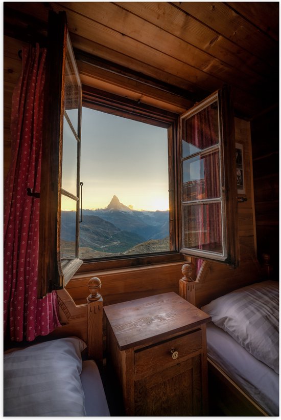 Poster (Mat) - Uitzicht vanuit Raam op Landschap - 100x150 cm Foto op ...
