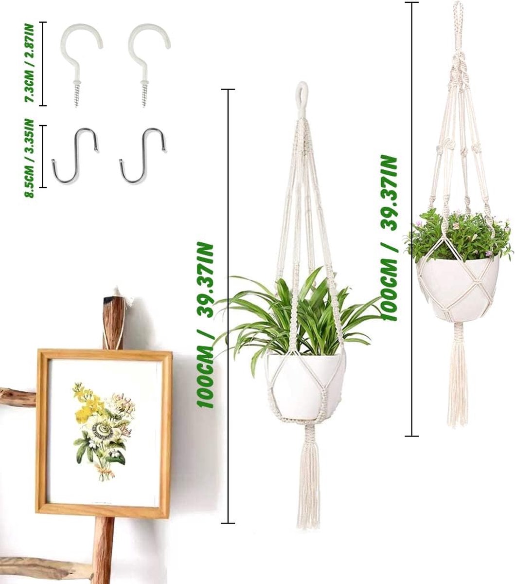Set van 2 macramé hangmanden, plantenhangers, hangmand, macramé met 4 haken, hangpot,... | bol.com