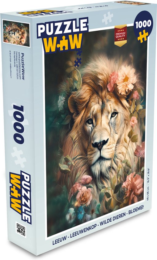 Puzzel Leeuw - Leeuwenkop - Wilde dieren - Bloemen - Legpuzzel - Puzzel ...
