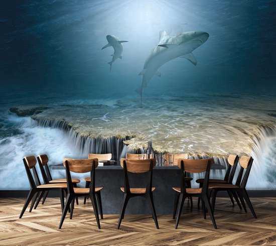 Fotobehang - Vlies Behang - Haaien in Zee - 416 x 290 cm | bol