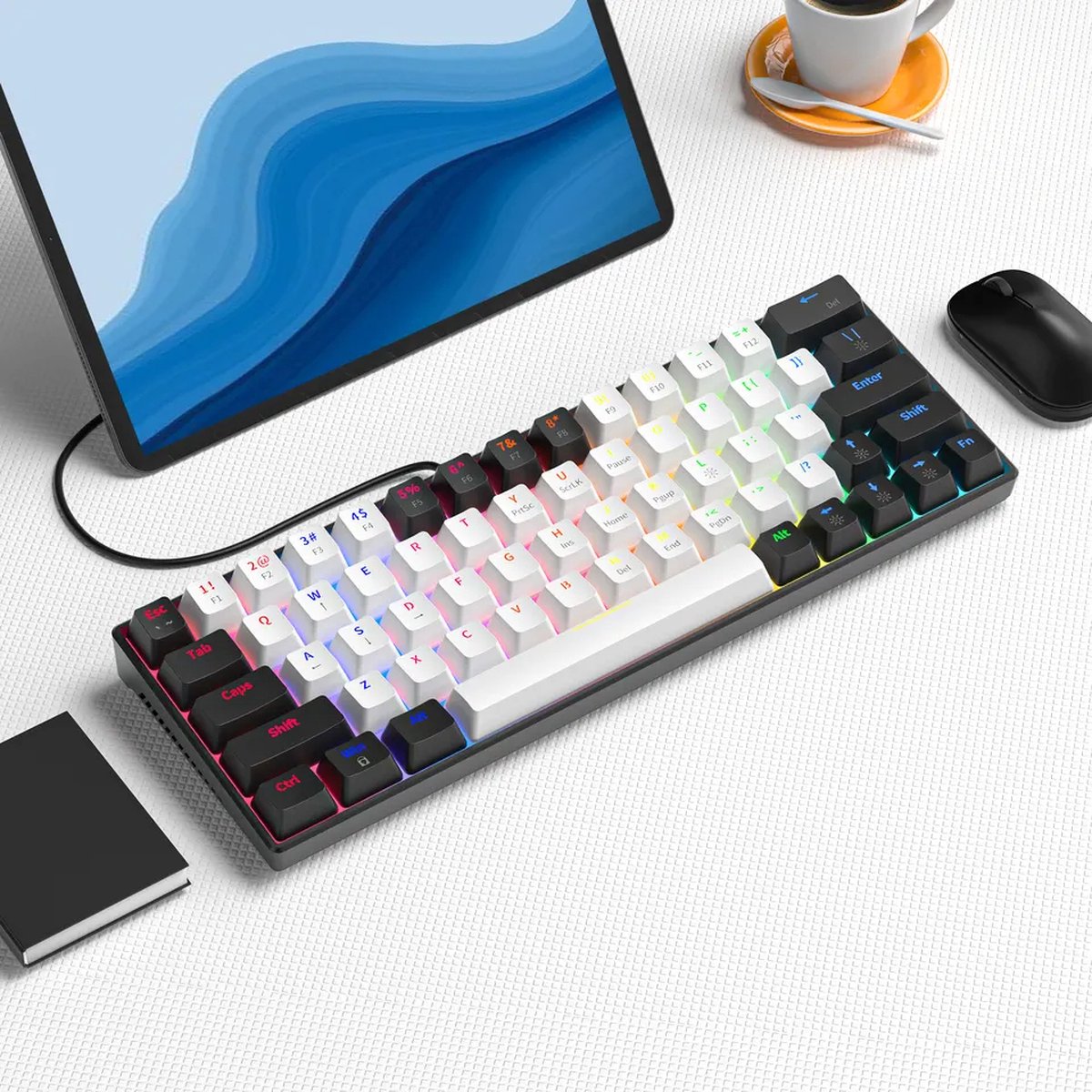 Mini Mechanische Toetsenbord - Gaming RGB LED - 60% - Meeneembaar - Wit ...