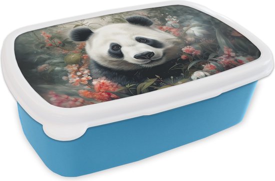 Broodtrommel Blauw - Lunchbox Panda - Wilde dieren - Bloemen - Natuur ...
