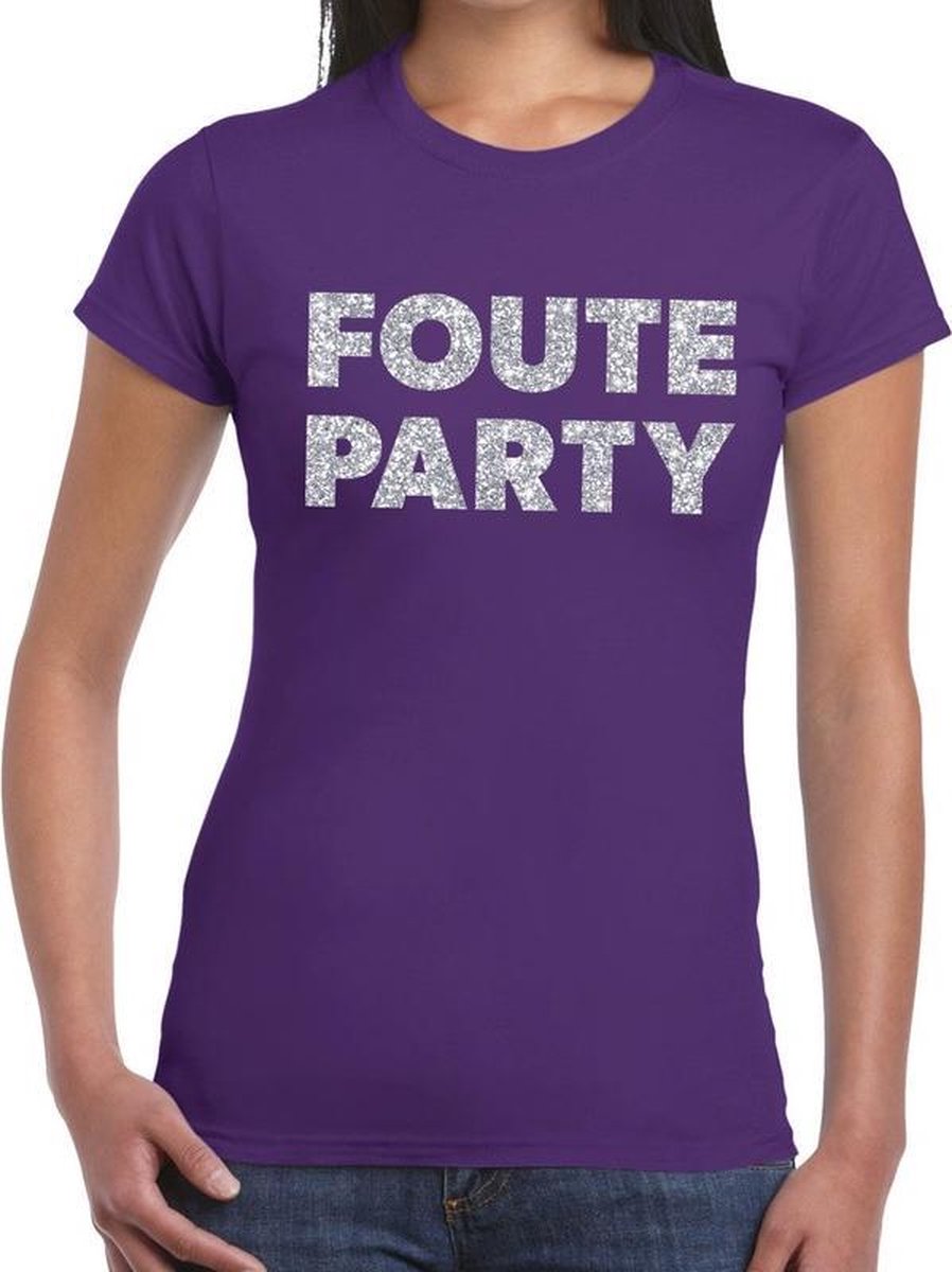 Toppers Foute Party zilveren glitter tekst t-shirt paars dames - foute ...
