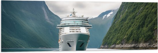 Vlag - Groot Wit Cruiseschip Varend op het Water in Dal van Hoge Bergen ...