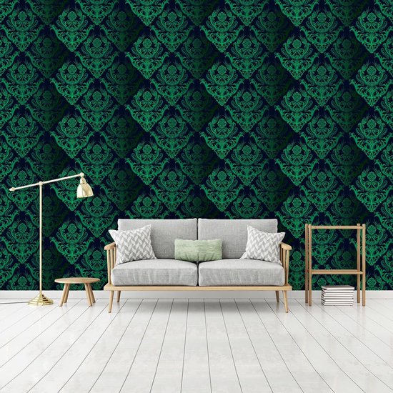 Fotobehang - Vlies Behang - Groen Ornament - Patroon - Kunst - 254 x ...