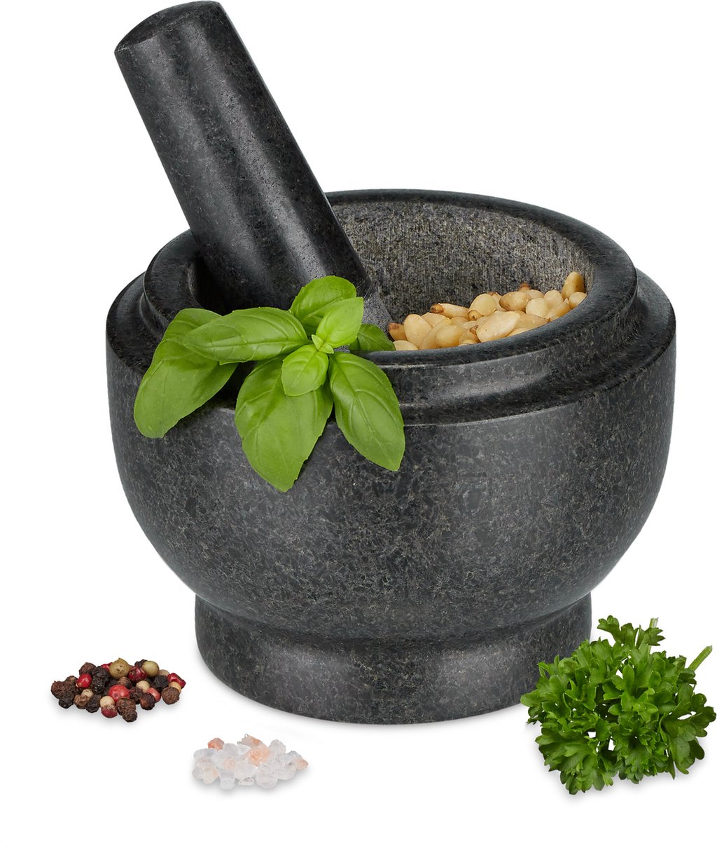 Relaxdays vijzel met stamper - graniet - 14 cm - kruidenstamper ...