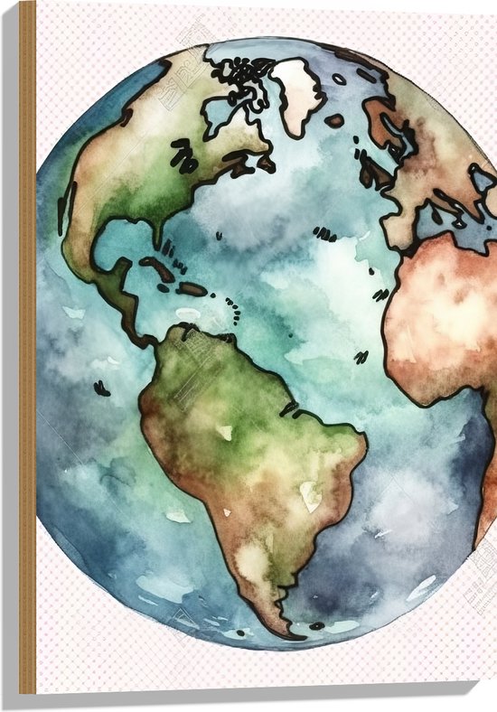 Hout - Waterverf Tekening van een Wereldbol tegen Witte Achtergrond ...