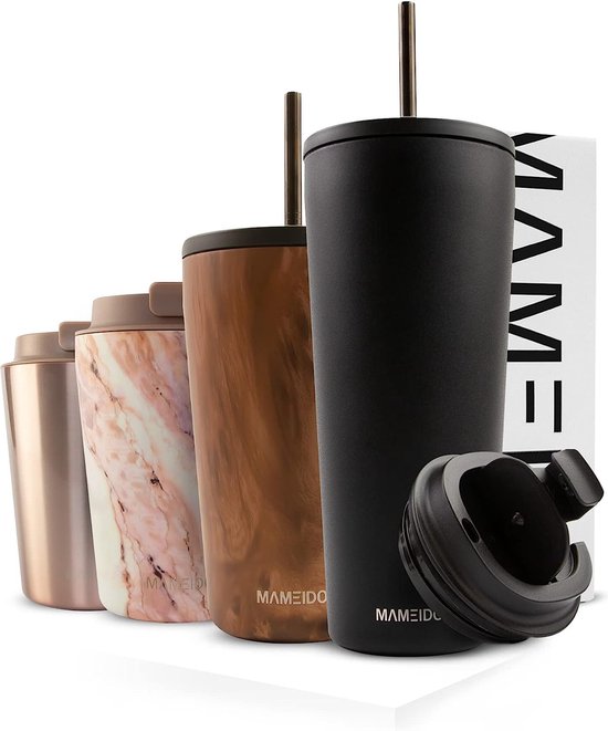 Thermosbeker met rietje 470 ml & 700 ml - drinkbeker met deksel en ...