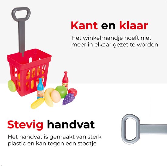 EDDY TOYS - Winkelmandje speelgoed - Boodschappen trolley - 20 Delige ...