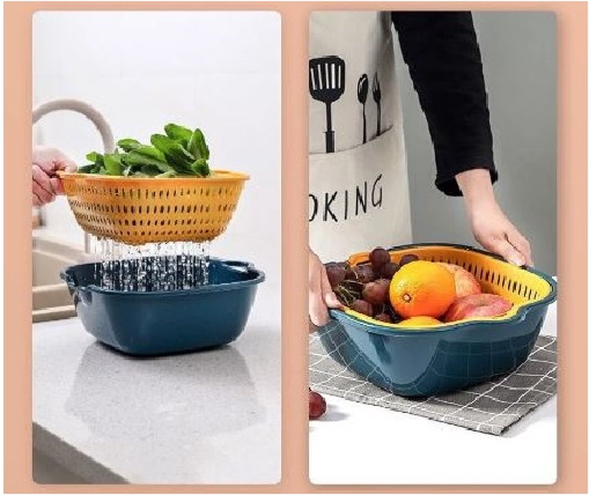 Afvoermand blauw geel - vergiet en bak - afgieten en uitdruipen in 1 ...