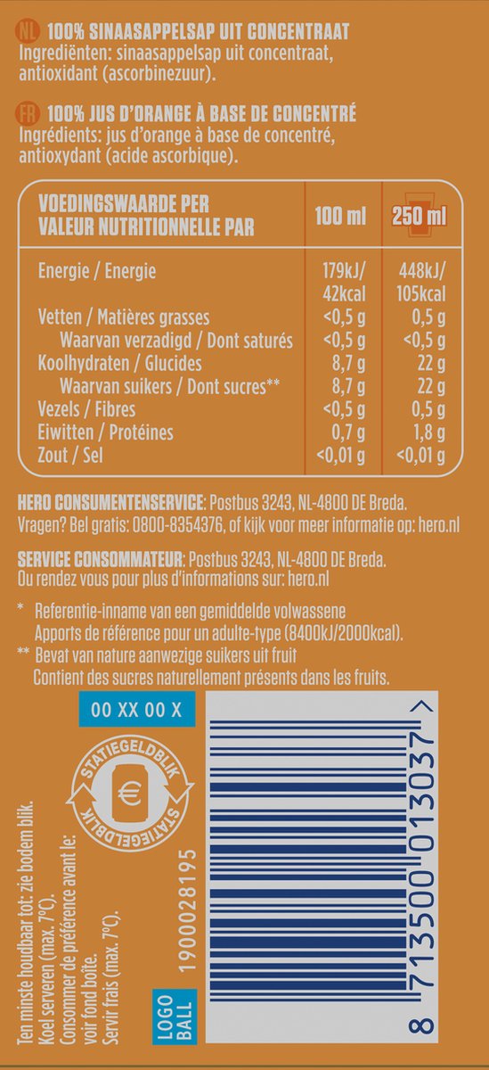 Hero Sinaasappelsap - Blikjes Sinaasappel Fruitsap - 100% Puur Fruit ...
