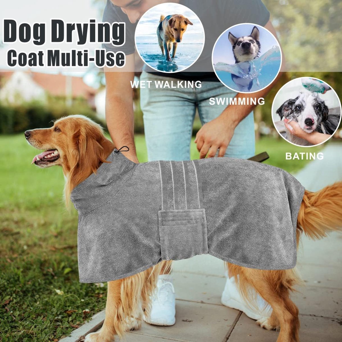 hondenbadjas, verstelbare hondendroogjas, super absorberend ...
