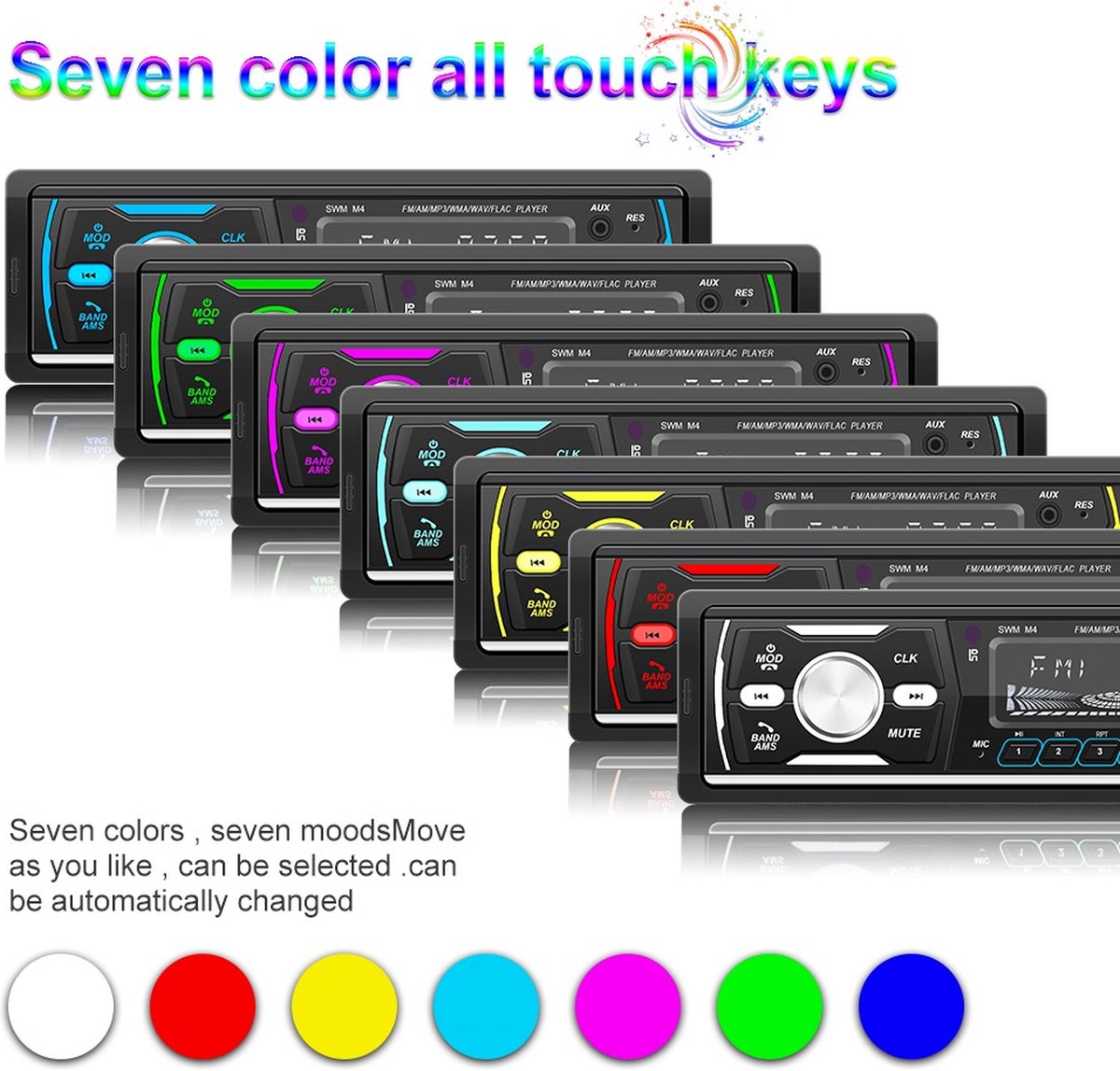 TechU™ Autoradio T93.1 – 1 Din met Afstandsbediening – 7 Kleuren LCD ...