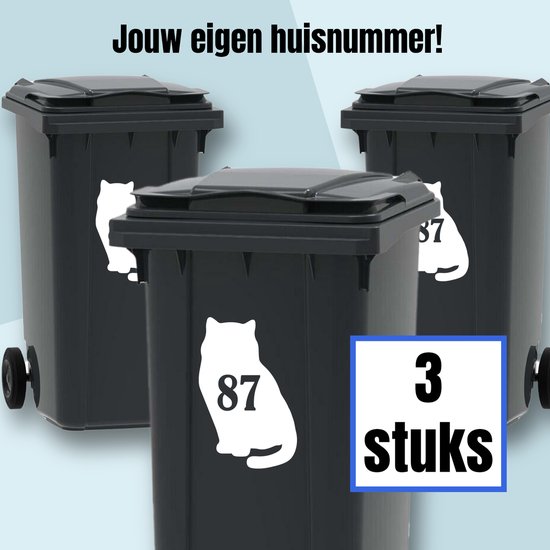 Container sticker | Kat | Wit | voordeelset 3 stuks | 13x20 ...