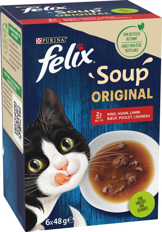 Felix Nat Kattenvoer met Rund, Kip & Lam, Soep Original Multipack (6x48 ...