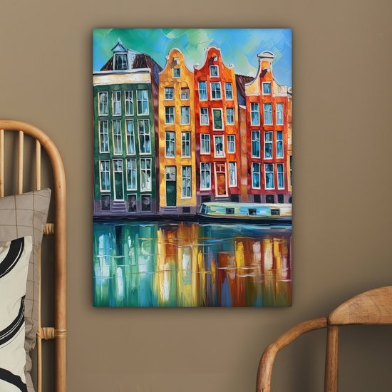 Canvas schilderij - Amsterdam - Olieverf - Kunst - Gracht ...