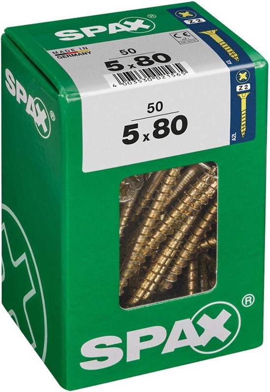 Boîte à vis SPAX Yellox Bois Tête Plate 50 Pièces (5 x 80 mm) | bol