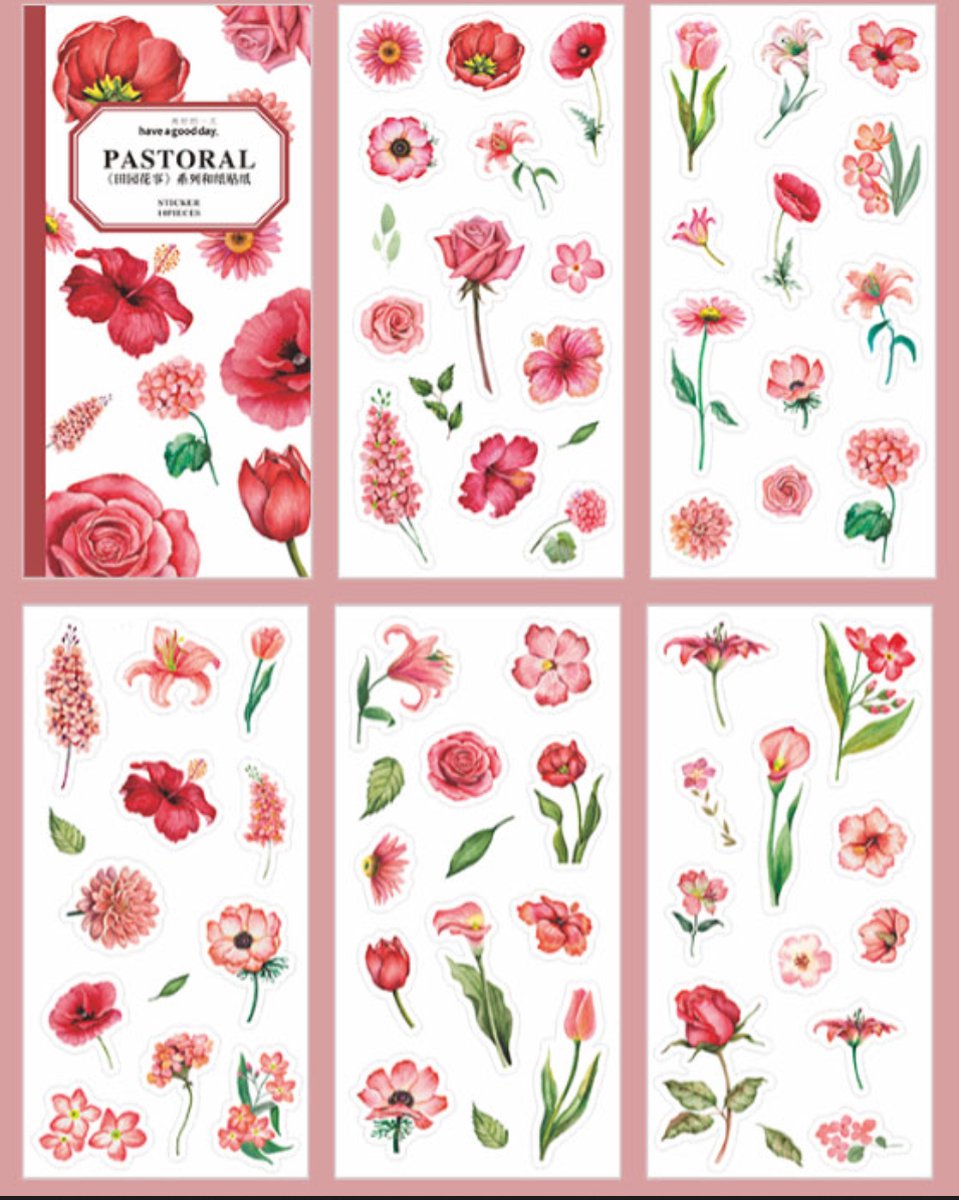 Passievolle Bloemenstickerset - Rode Bloemen (Rozen, Poppy's, Tulpen en ...