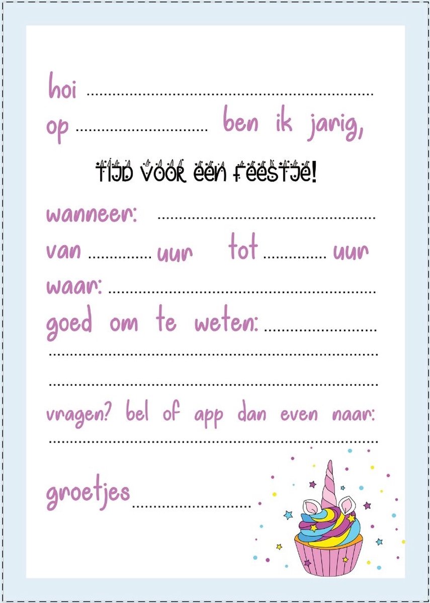 10x Uitnodiging kinderfeestje Unicorn - 10 stuks - uitnodigingskaarten ...