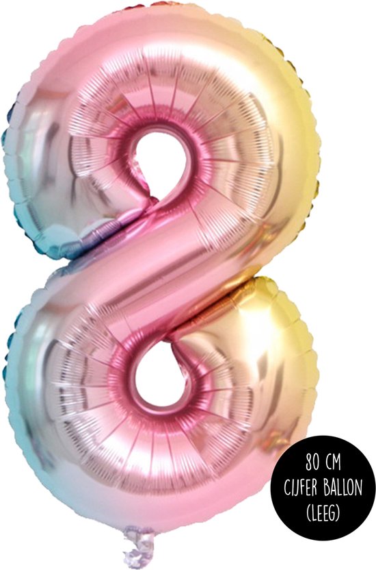 Cijfer Ballon 8 Jaar Snoes Unicorn Eenhoorn Regenboog Kleuren * Hoera 8 ...