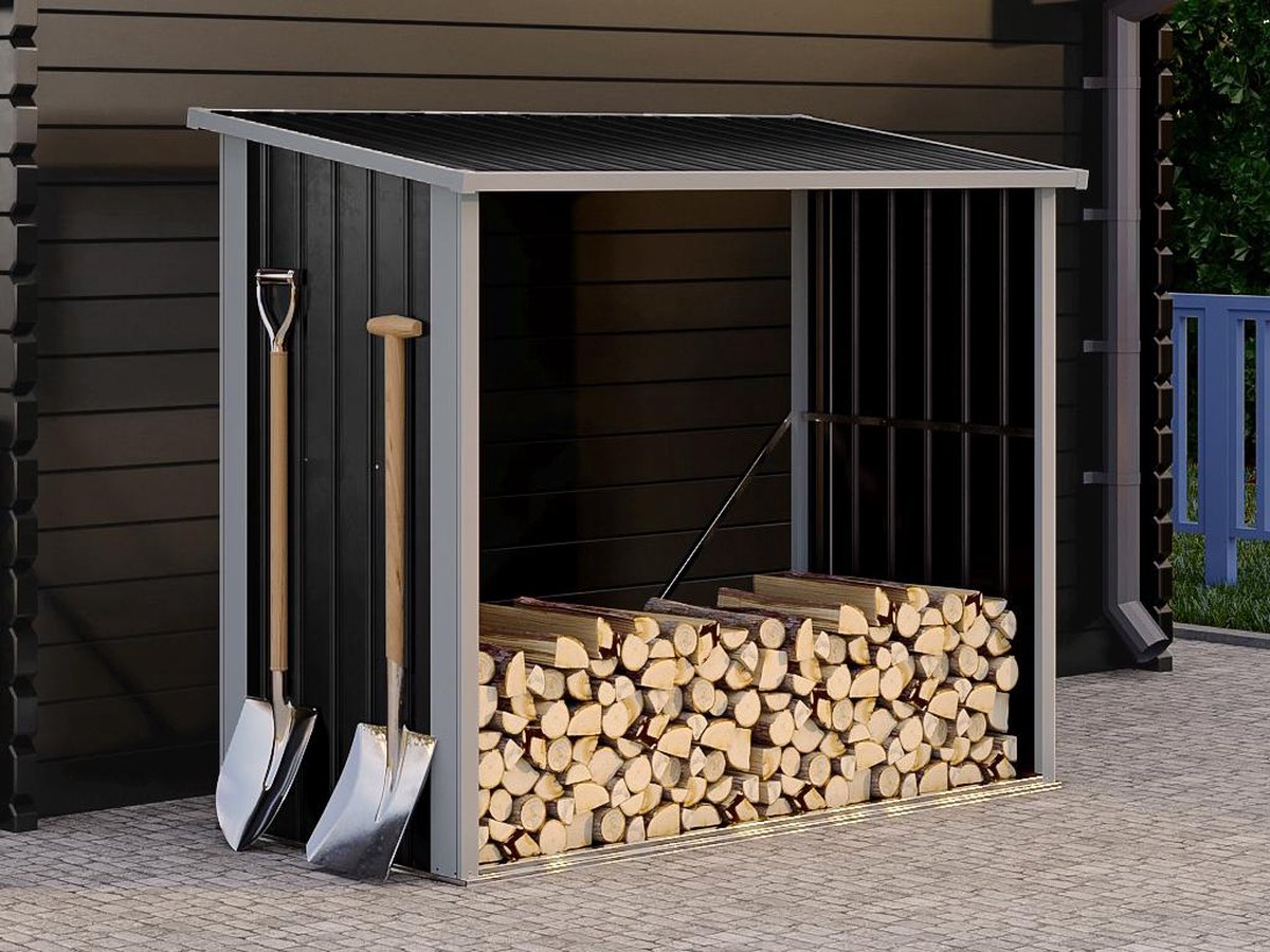 Afdak voor hout van gegalvaniseerd staal 2,23 m3, L182 x D83 x H148 cm ...