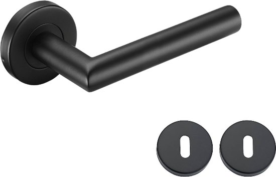 Alfa deurklink op rond rozet zwart RVS geveerd inclusief sleutelrozet | bol.com