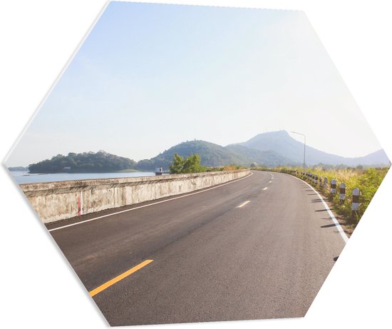 PVC Schuimplaat Hexagon - Weg - Water - Bomen - Planten - Paaltjes ...