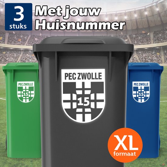 PEC Zwolle Container Stickers XL - Voordeelset 3 stuks - Huisnummer ...