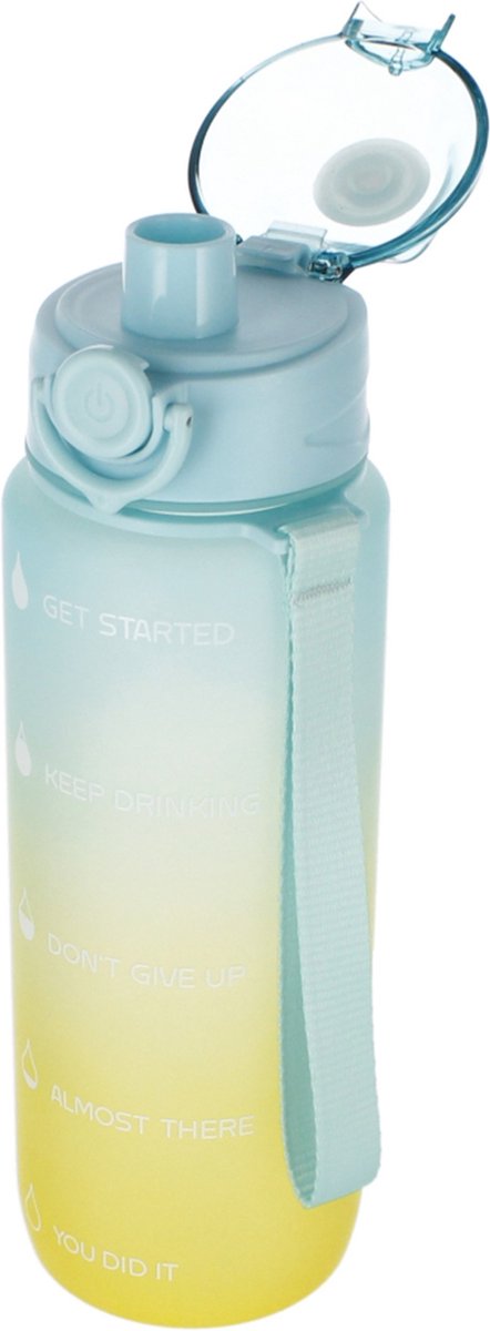 Blauwe en gele ombre plastic fles/waterfles met maatverdeling 750ml ...
