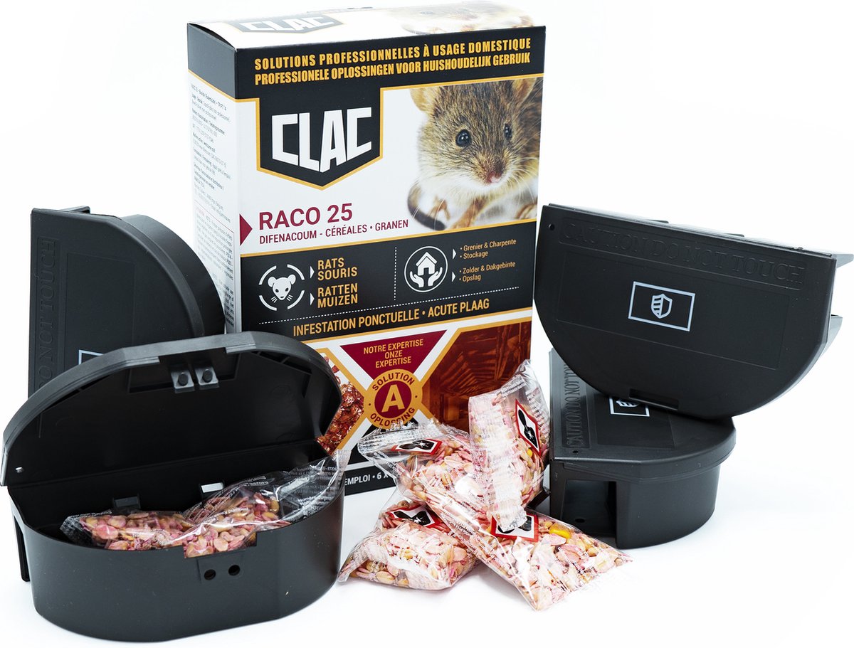 Rodi Clac - Raco Muizenkorrels 150gram met 4 lokdozen; Muizengif ...
