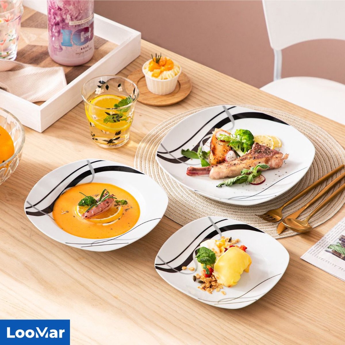 LooMar Serviesset – 18 delig – 6 persoons – Keramiek - Luxe – Bordenset ...