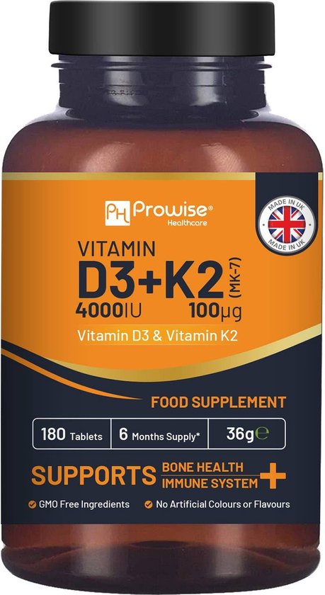 Vitamine D3 + K2 | 4000IU | 6 Maanden | 180 Tabletten | Sterke Formule ...