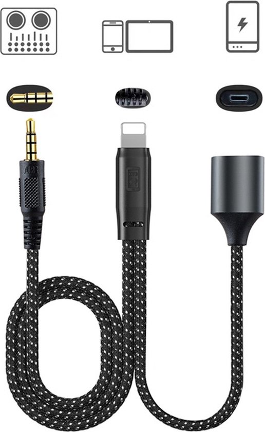 8-Pin (Lightning) naar AUX 3.5mm jack + 8-Pin Female audio adapter ...