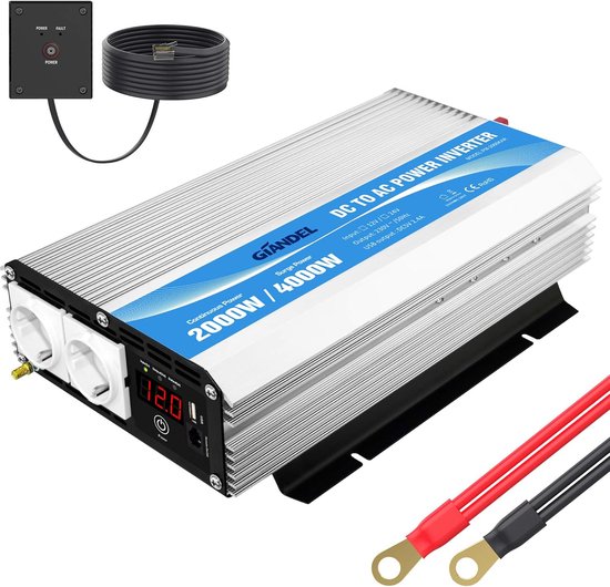 GIANDEL - Power Inverter 2000W - 12V naar 220V - Dual AC Uitgangen ...